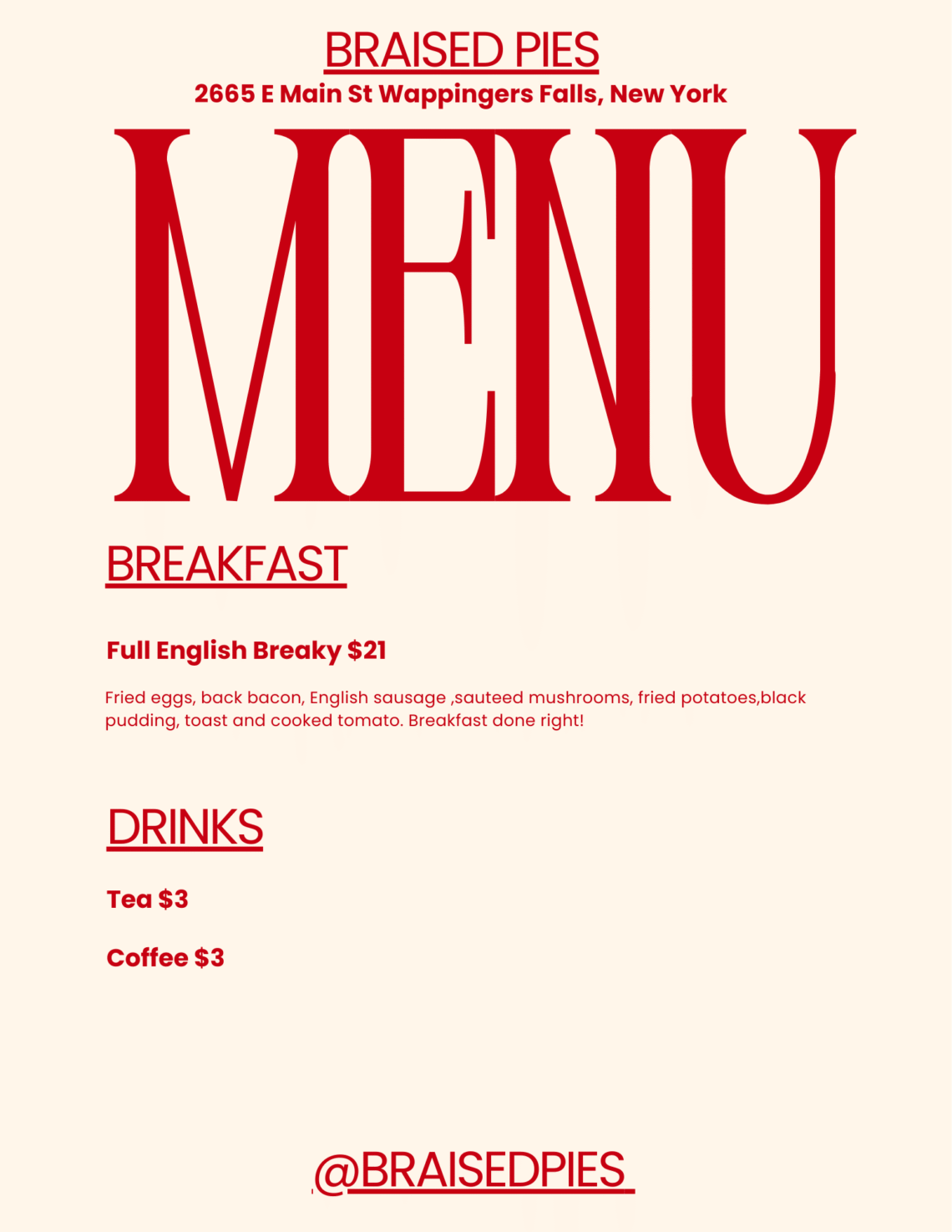 Full English Breakfast - Braised Pies